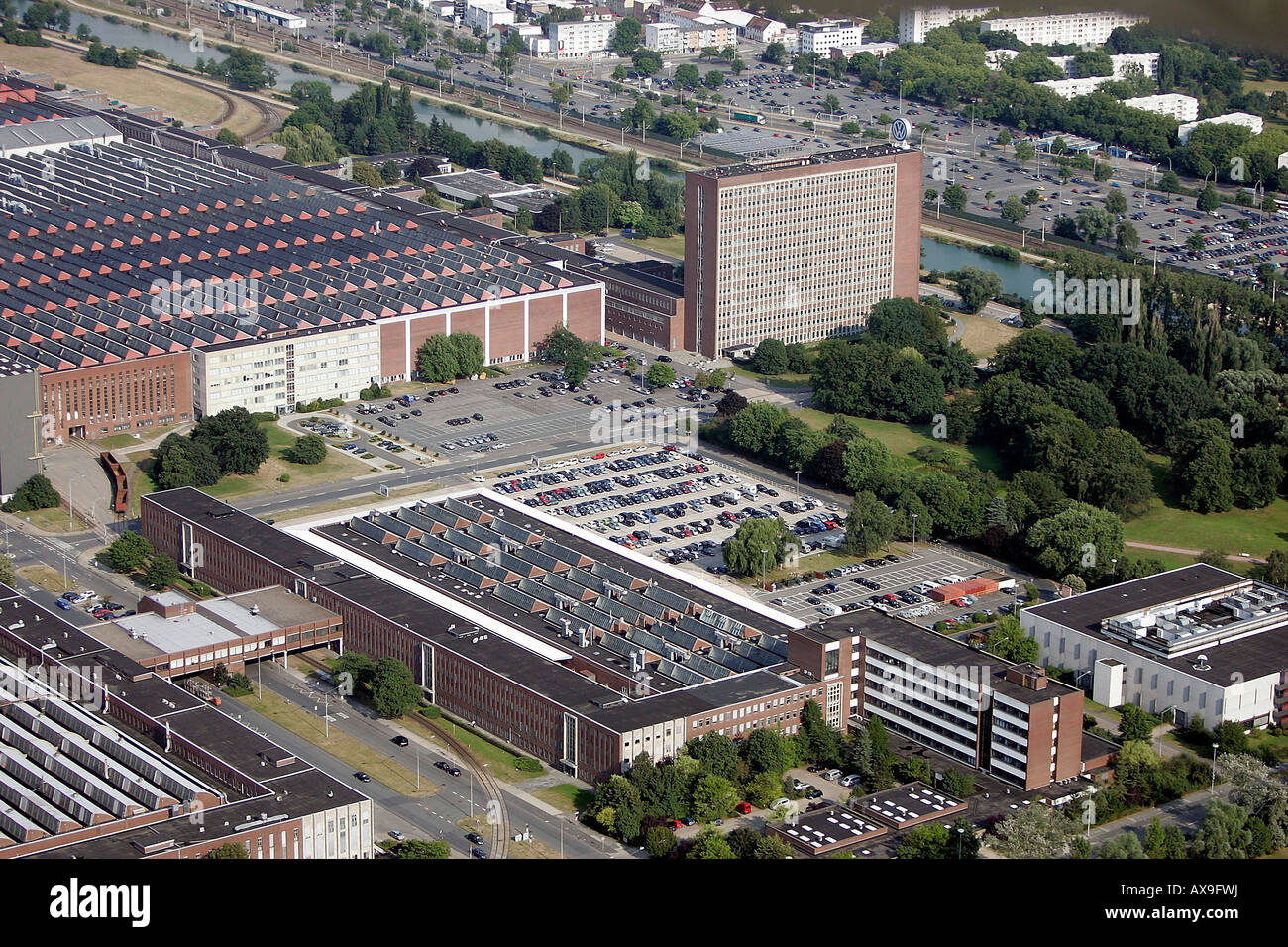 An aerial view of the Volkswagen car factory, Wolfsburg, Germany Stock ...