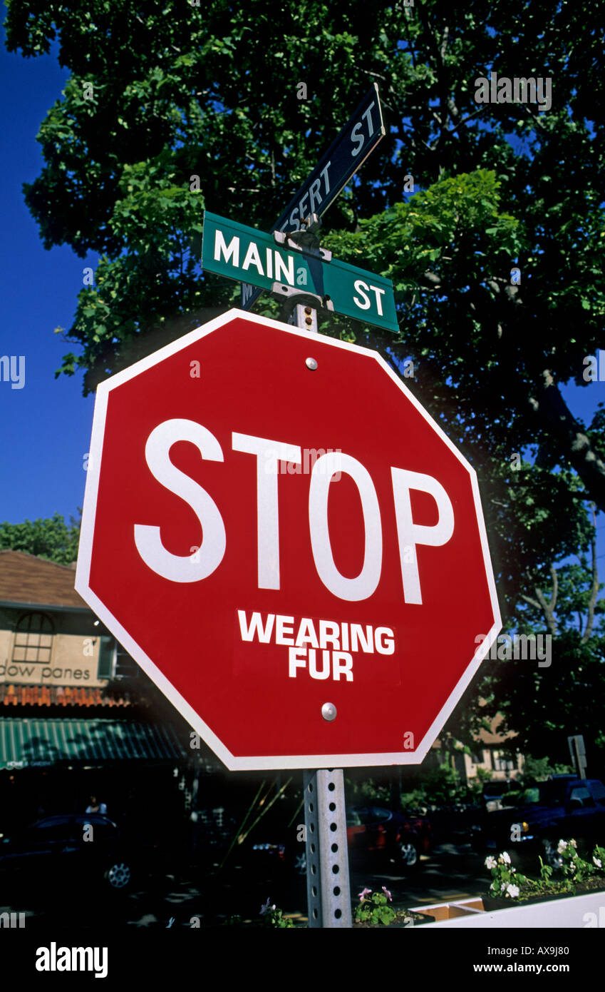Stop Wearing Fur sign on road sign New York state USA Stock Photo - Alamy
