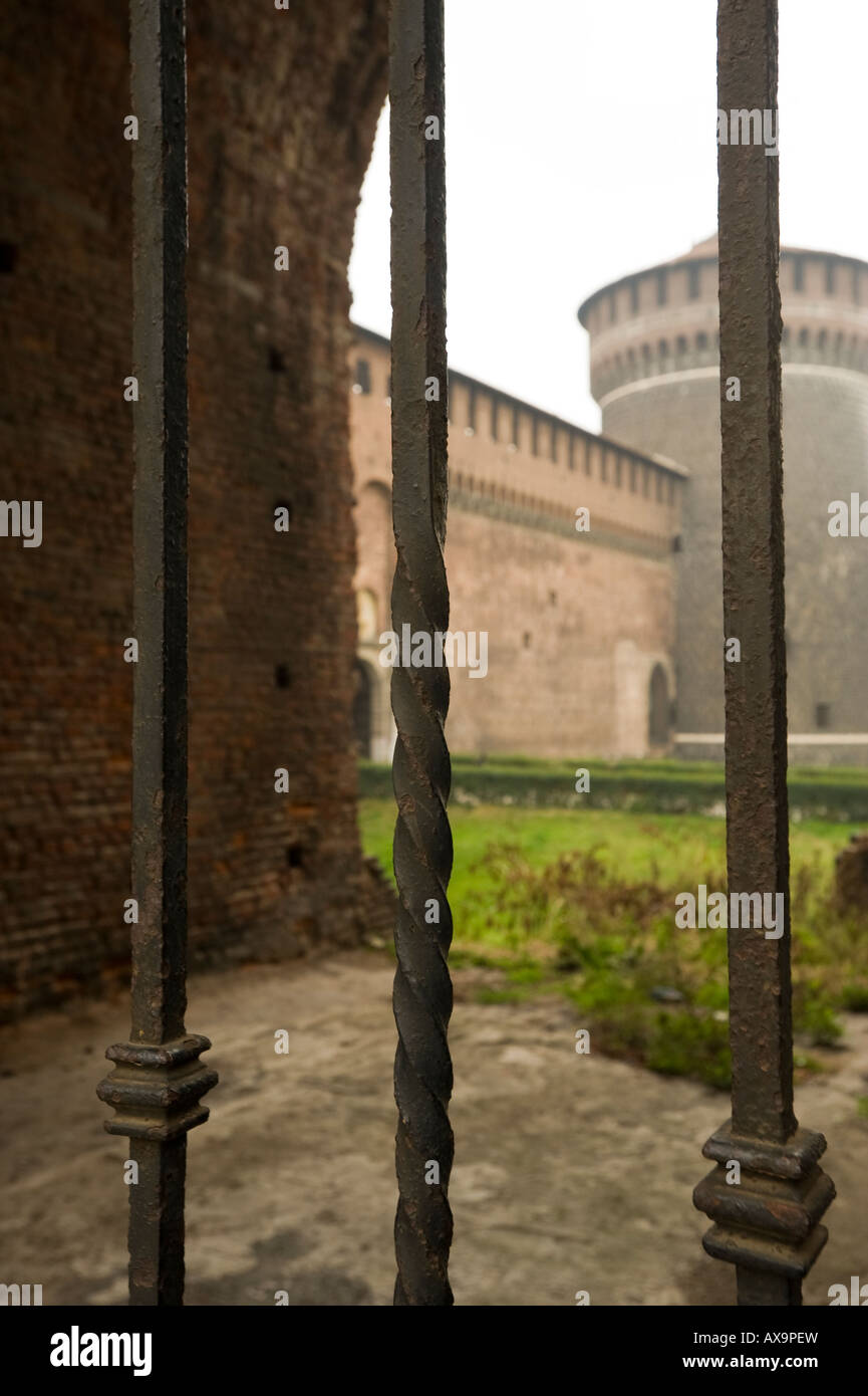 OLD GATE AND CASTLE TOWER CASTELLO SFORZESCO MILAN ITALY Stock Photo ...
