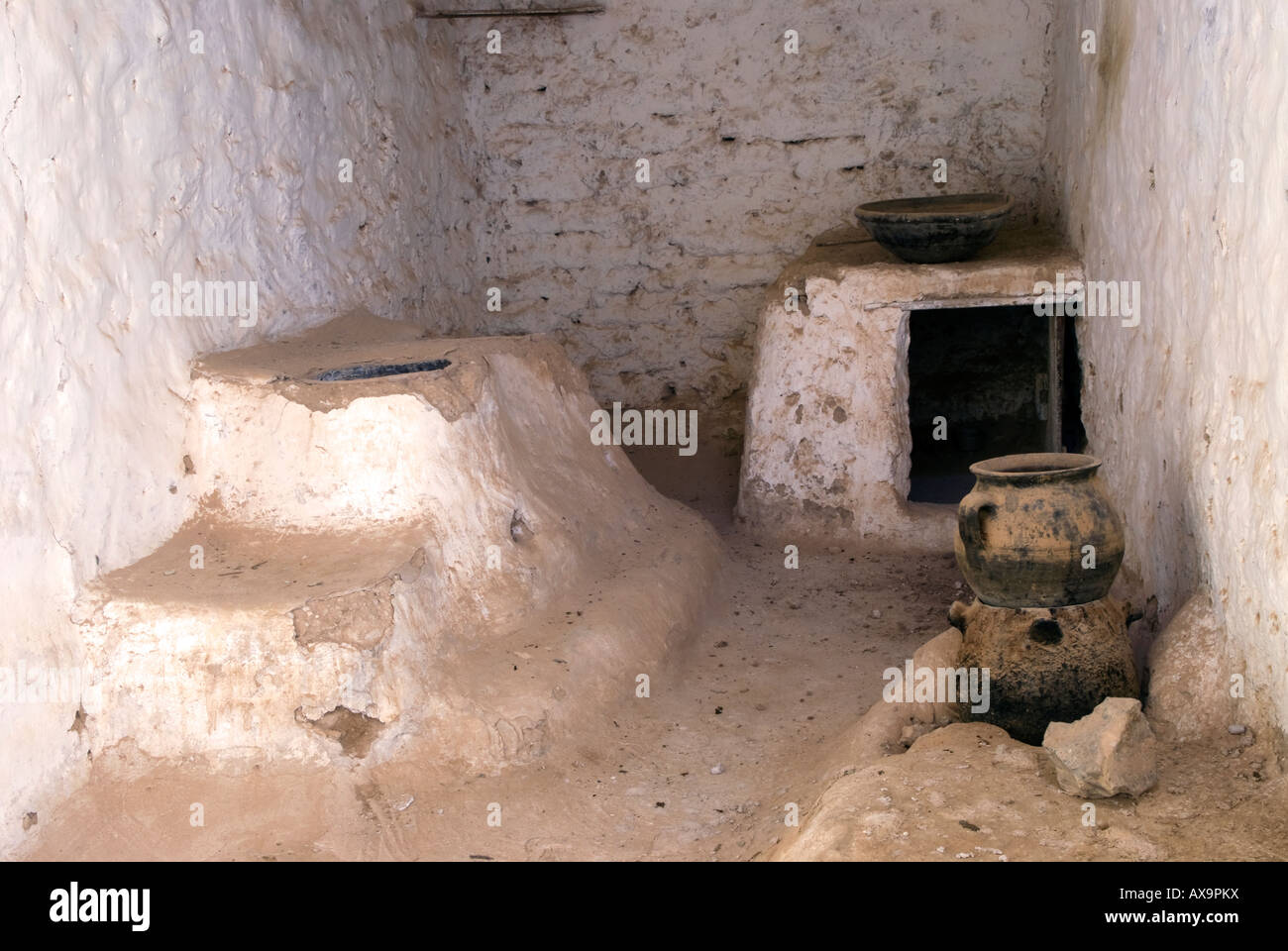 Kitchen area at the top of a traditional house in the Old City of ...