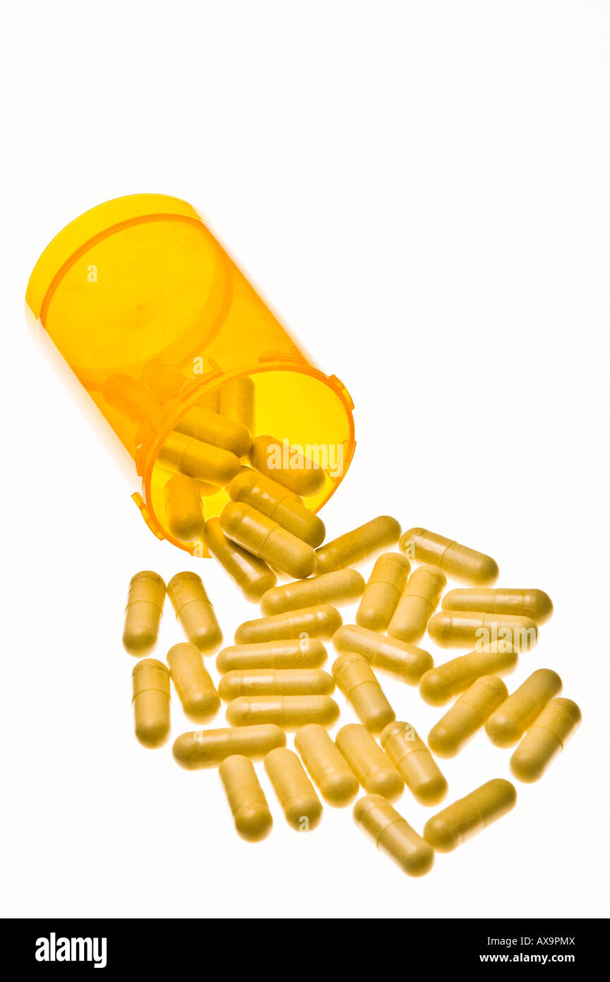 spilled drug filled cellulose capsules Stock Photo - Alamy