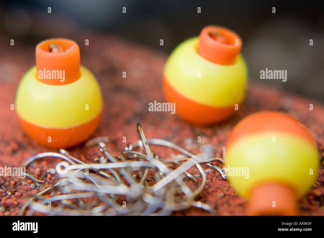 Fishing floats and hooks Stock Photo - Alamy