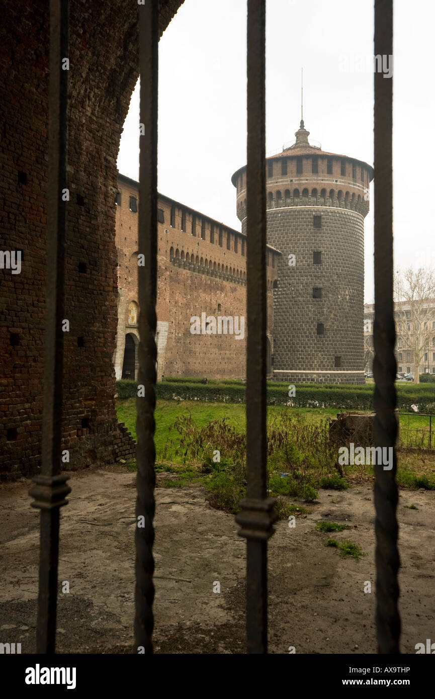 OLD GATE AND CASTLE TOWER CASTELLO SFORZESCO MILAN ITALY Stock Photo ...