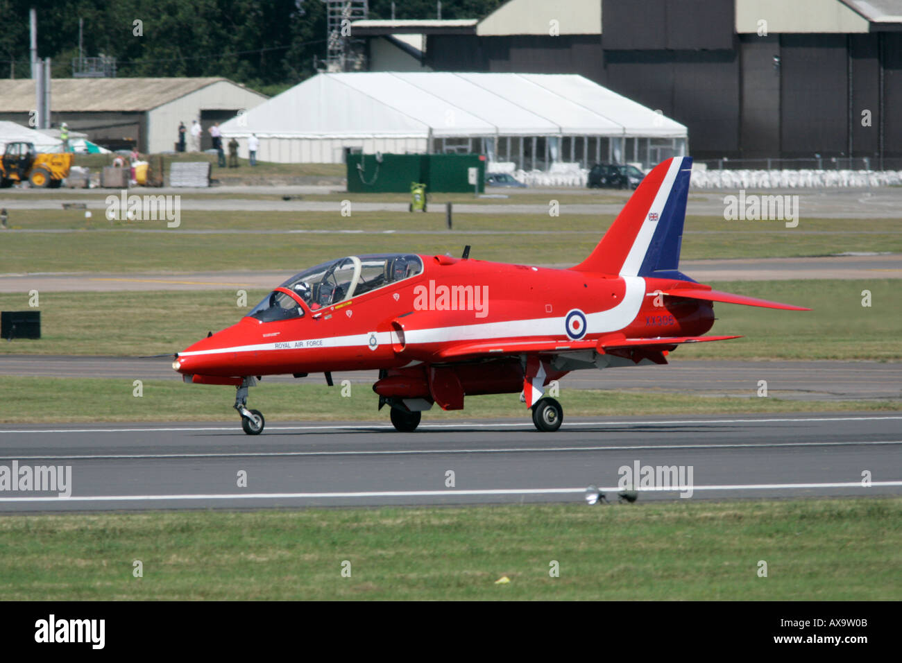 Royal Air Force Hawk T1A aerobatic display team Red Arrow lands at RIAT 2005 RAF Fairford ...