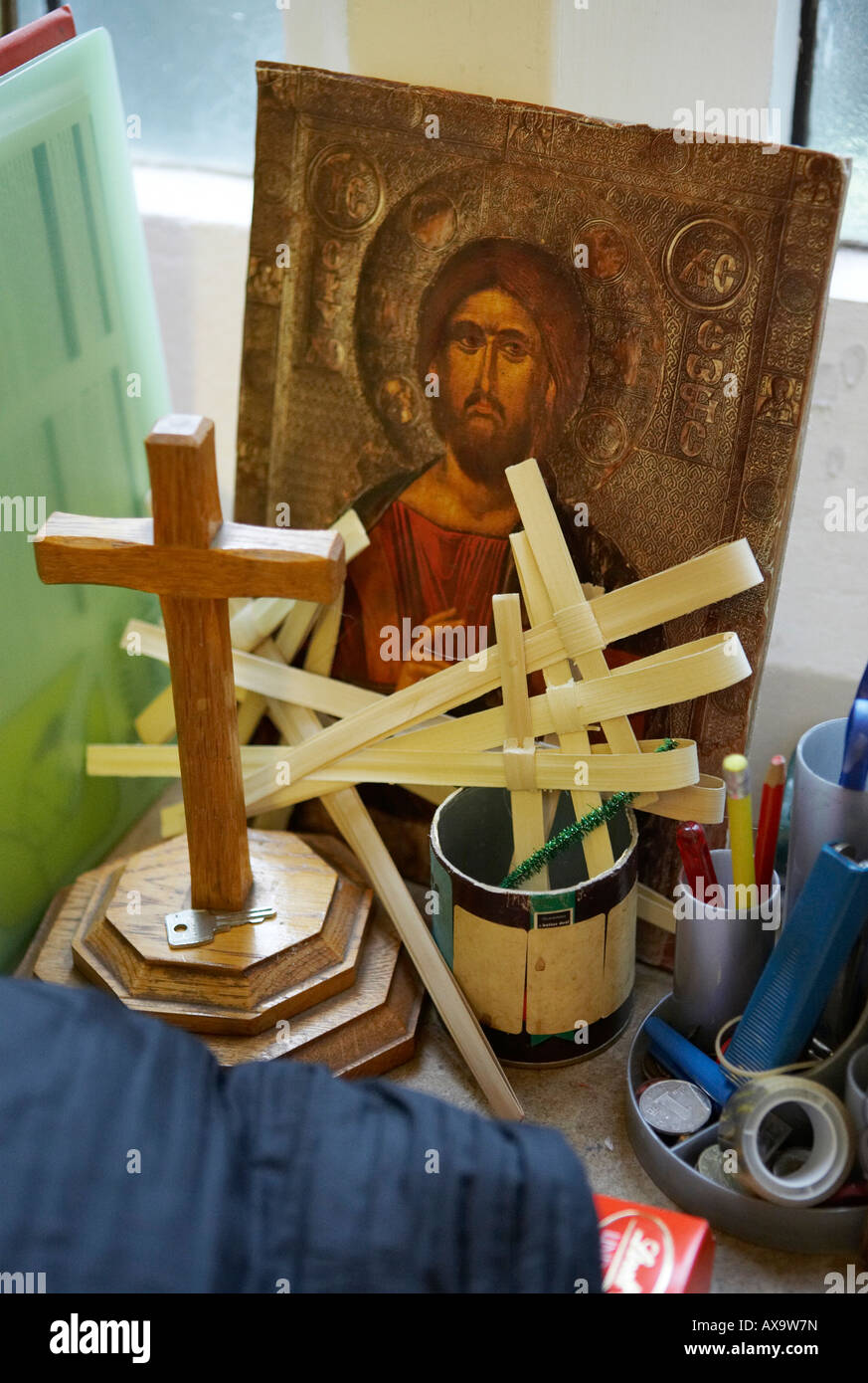 Crucifix and image of Christ, in a church Stock Photo - Alamy