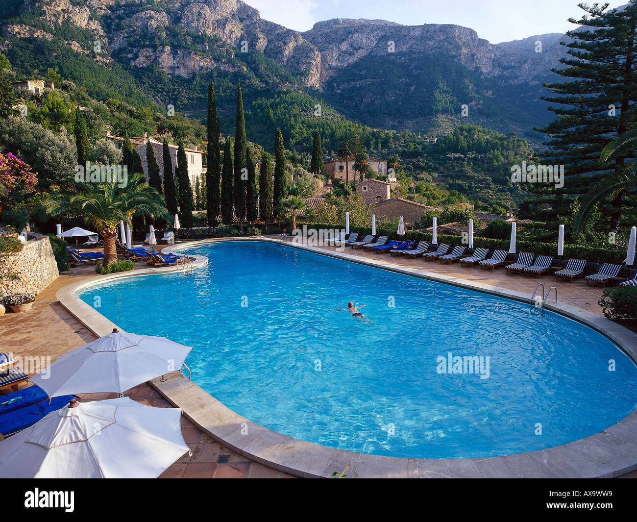 Pool area of Hotel La Residencia, Deyá, Serra de Tramuntana, Mallorca ...