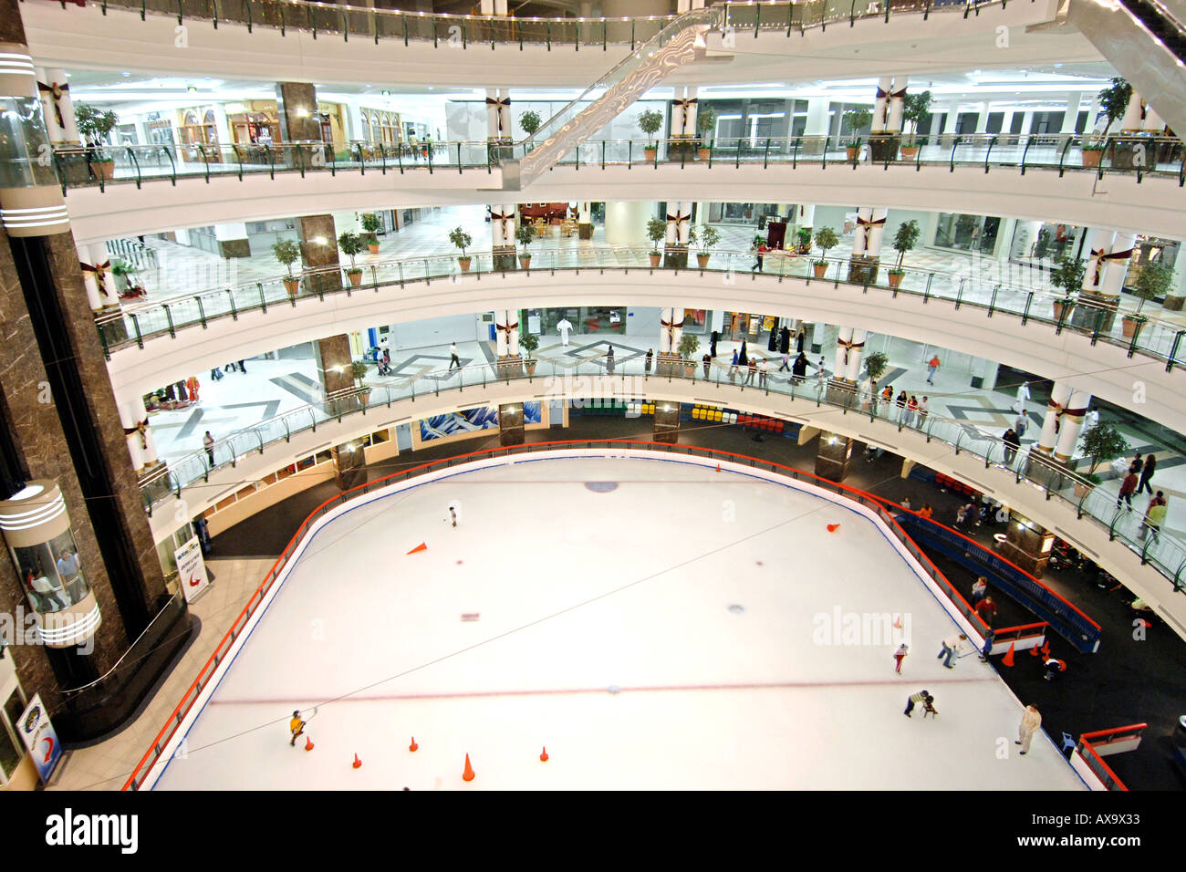 Interior view of the City Hall shopping centre and its ice rink in Doha ...