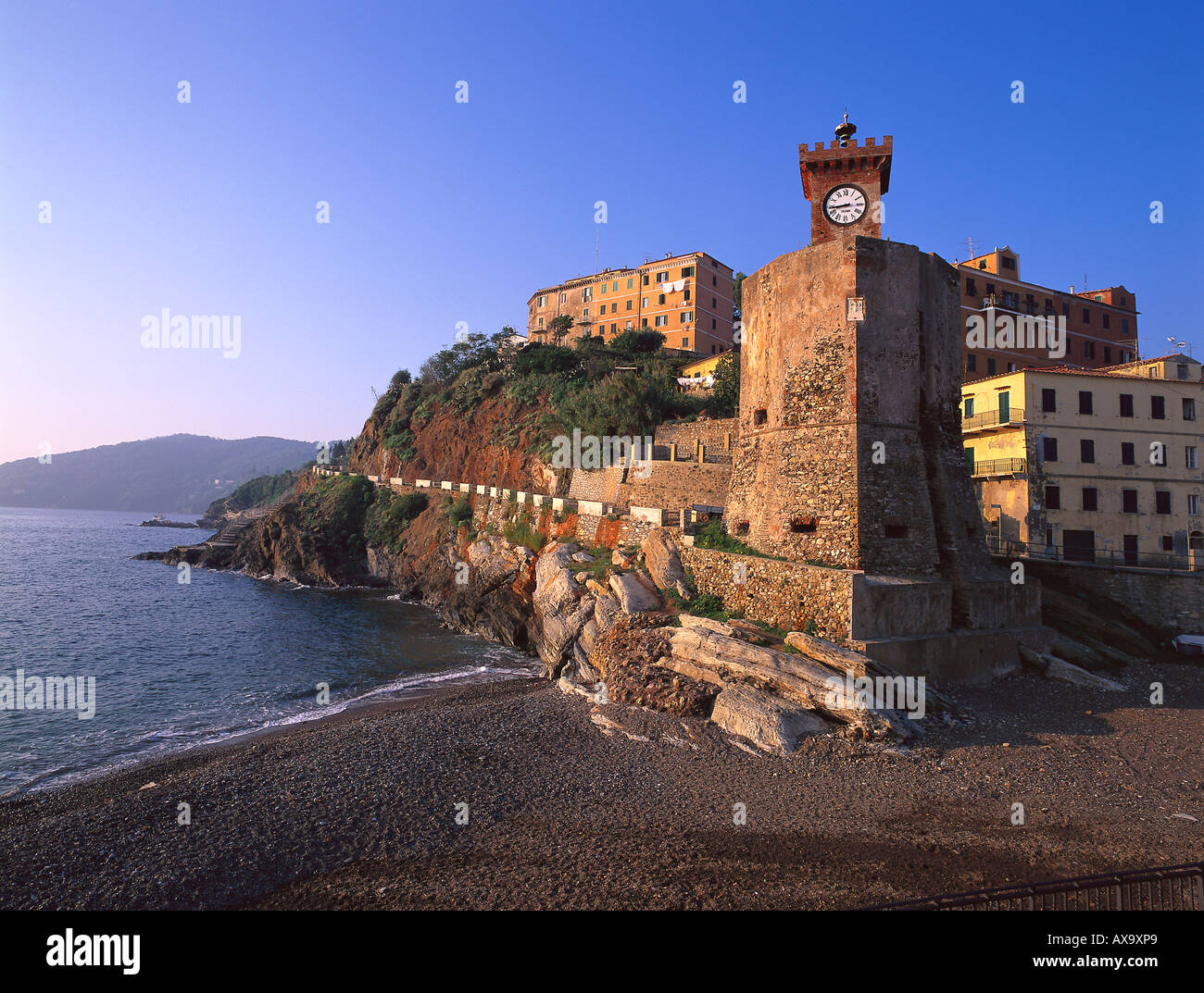 Tower at the harbour of Rio Marina, beach, Elba, tuscan Island ...