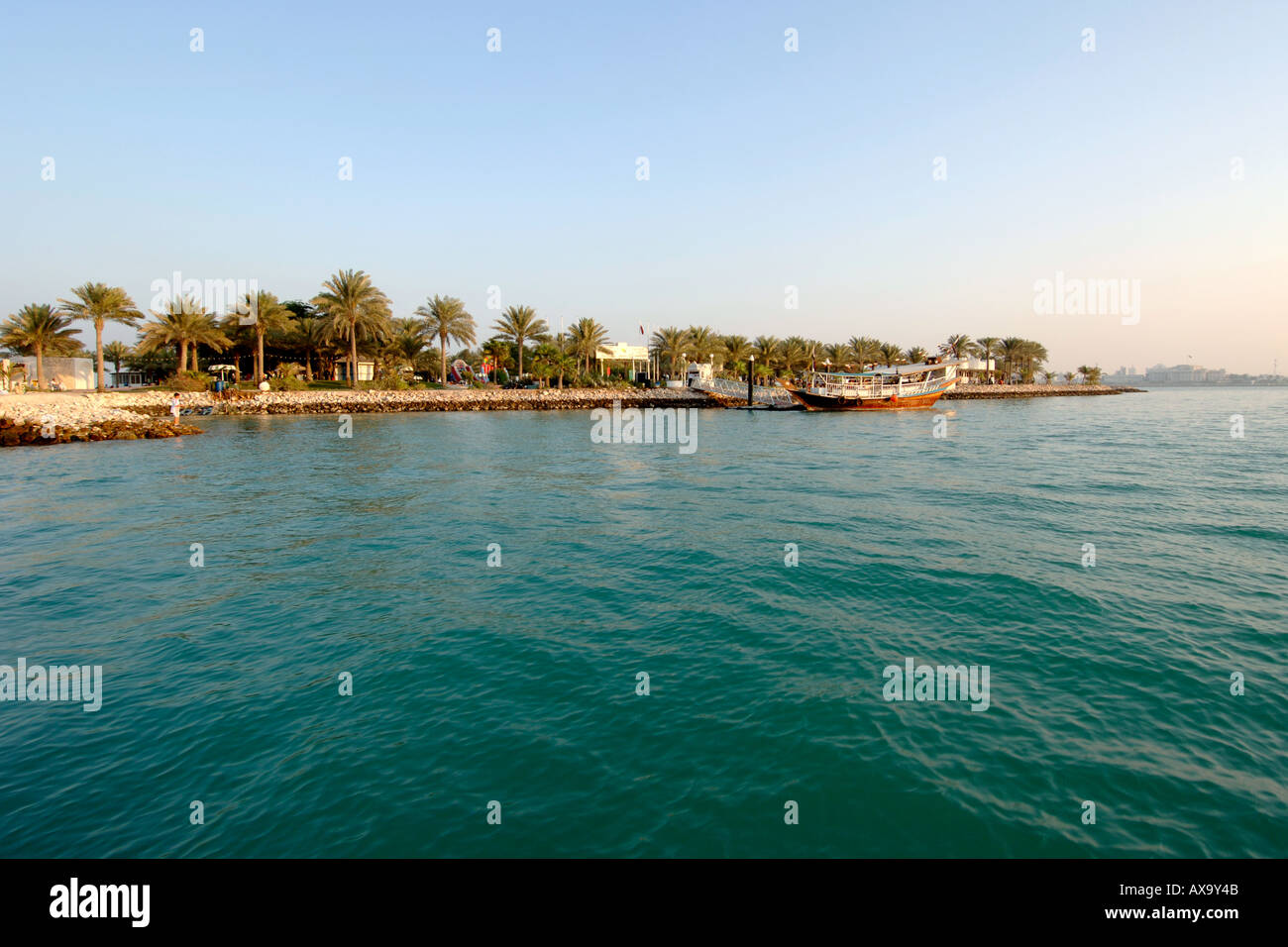 Palm Tree Island in Doha Bay, Qatar Stock Photo - Alamy