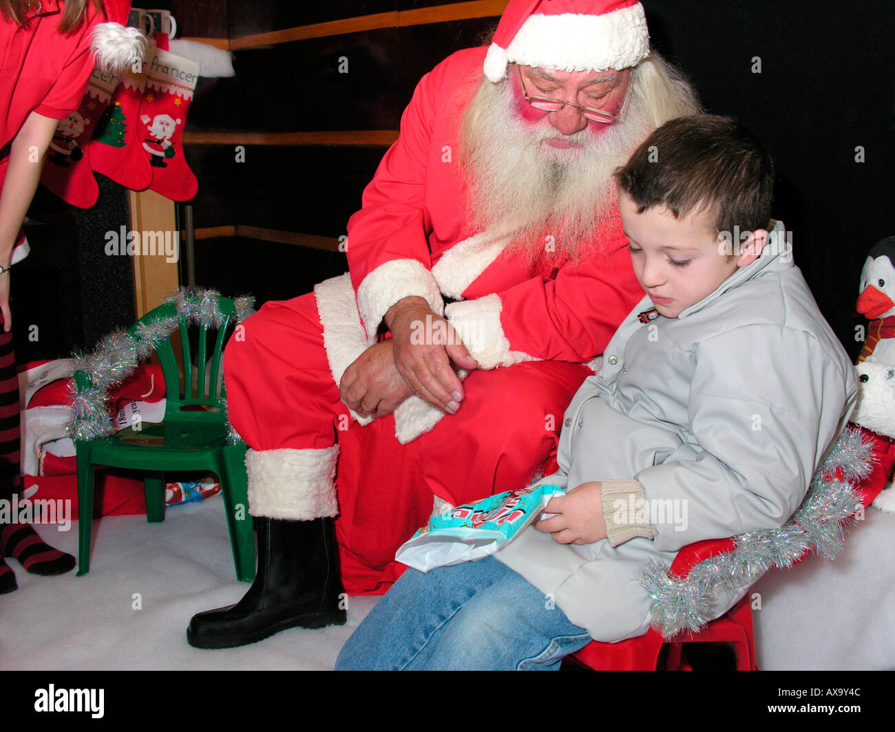 boy visiting Santa s Grotto Stock Photo - Alamy