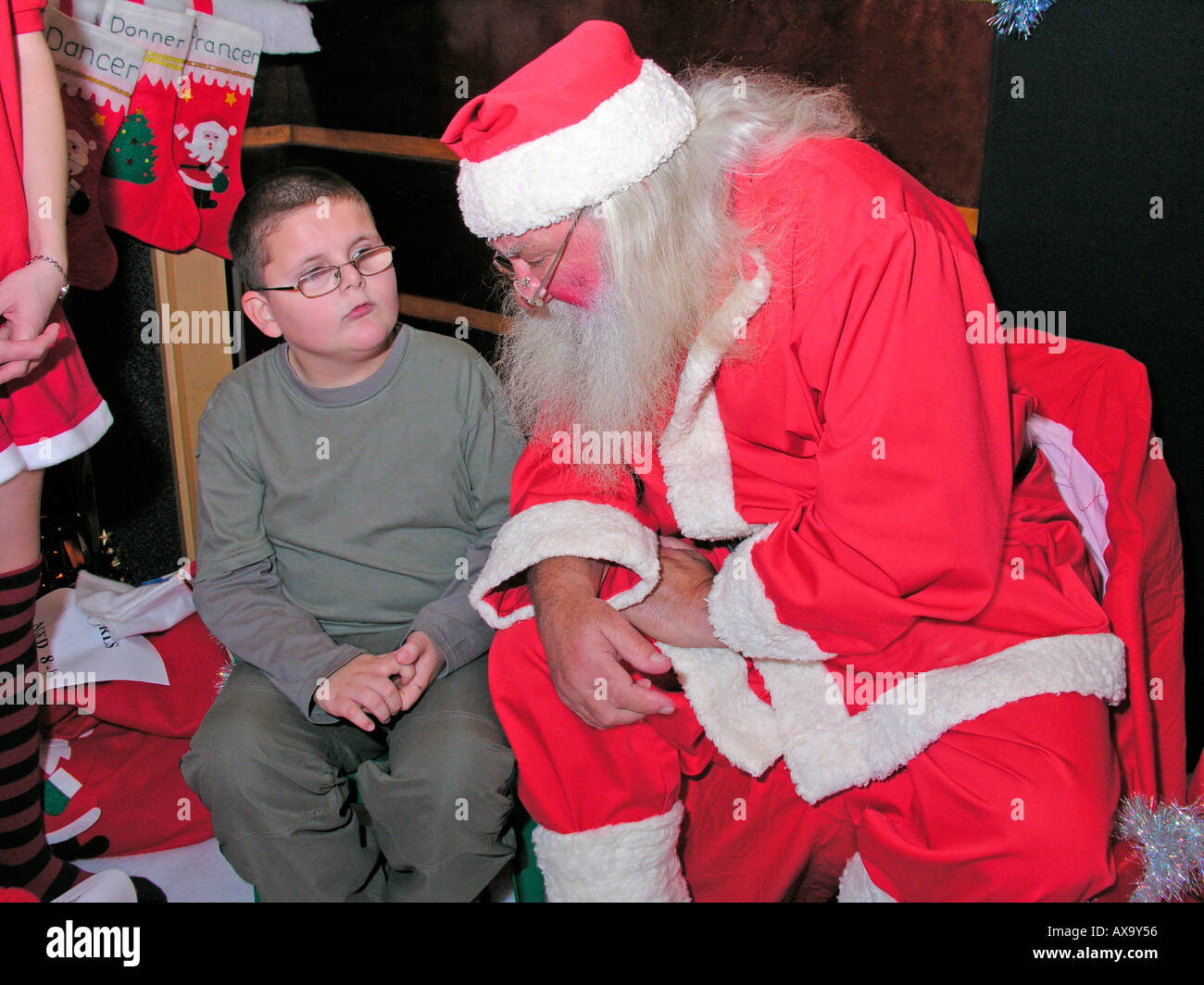 boy visiting Santa s Grotto Stock Photo - Alamy
