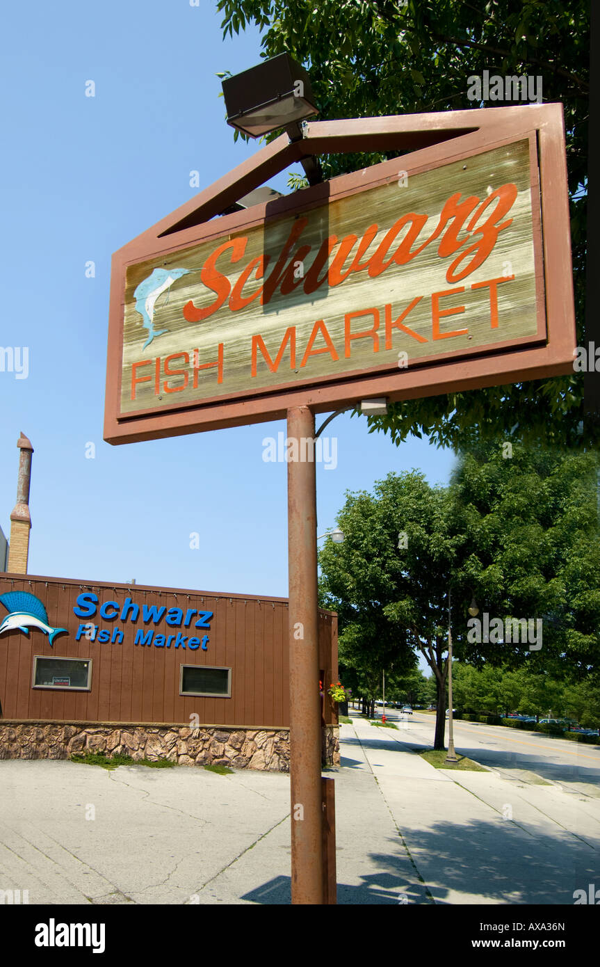 Schwarz Fish Market selling fresh fish in the Great Lakes harbor town ...