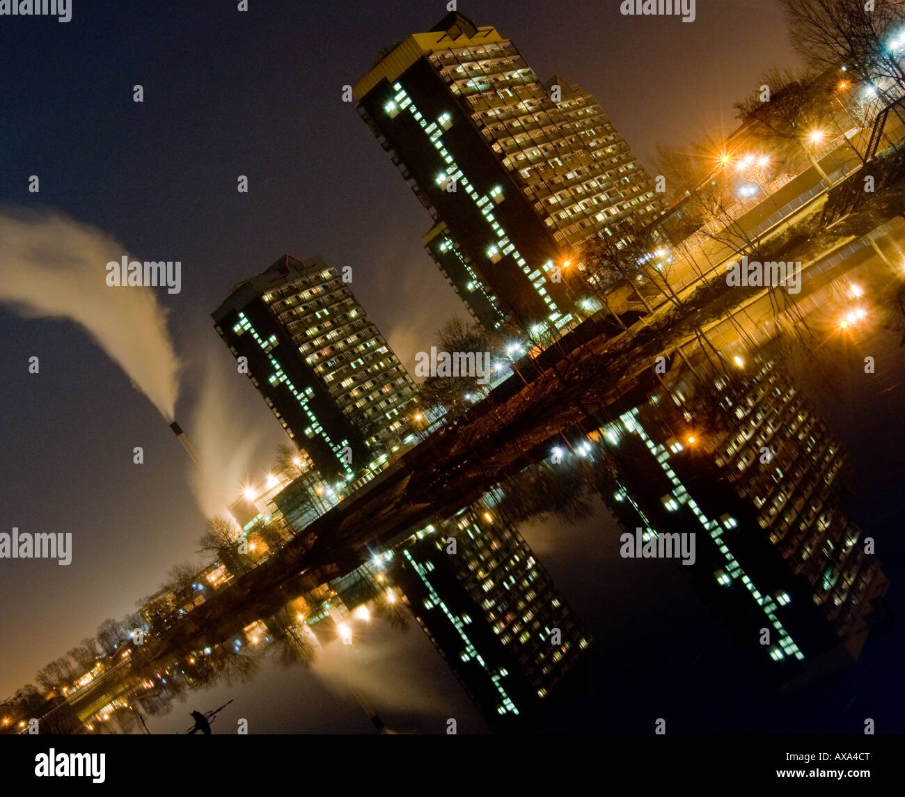 Angled tower blocks on the River Clyde at night Stock Photo - Alamy
