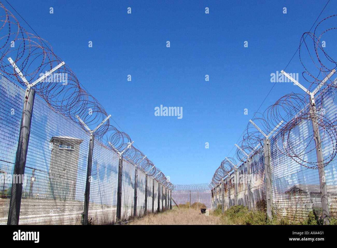 Barbed wire fence on Robben Island, former prison, Cape Town, South ...