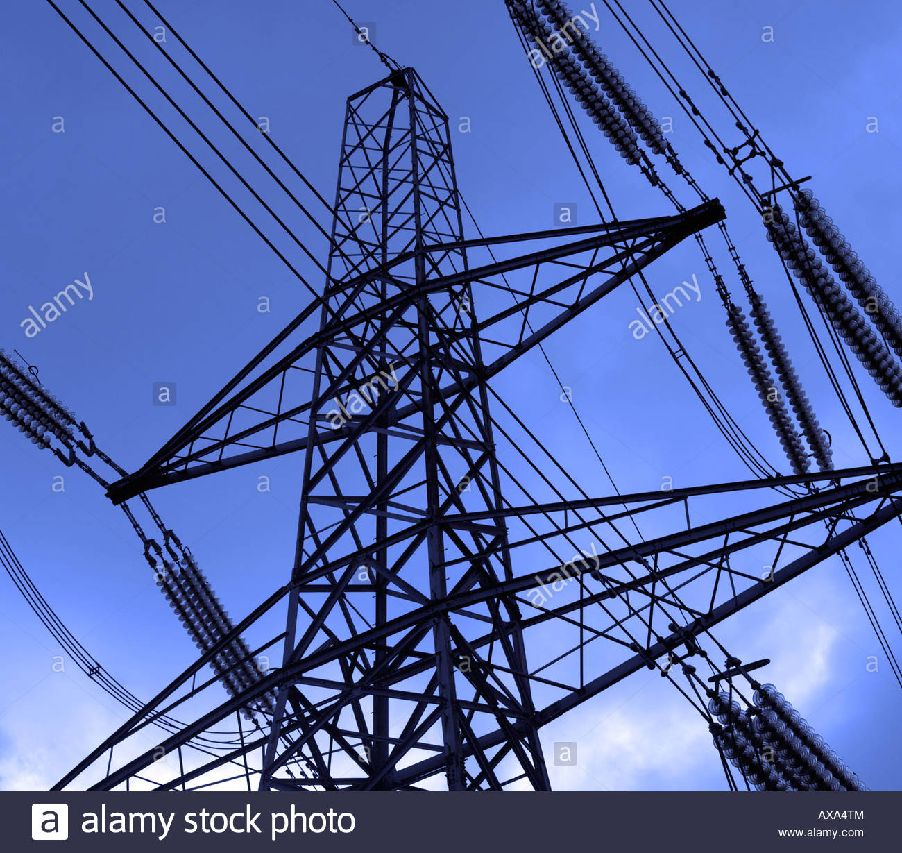 Tall wires electricity pylon transmission tower lattice overhead hi-res ...