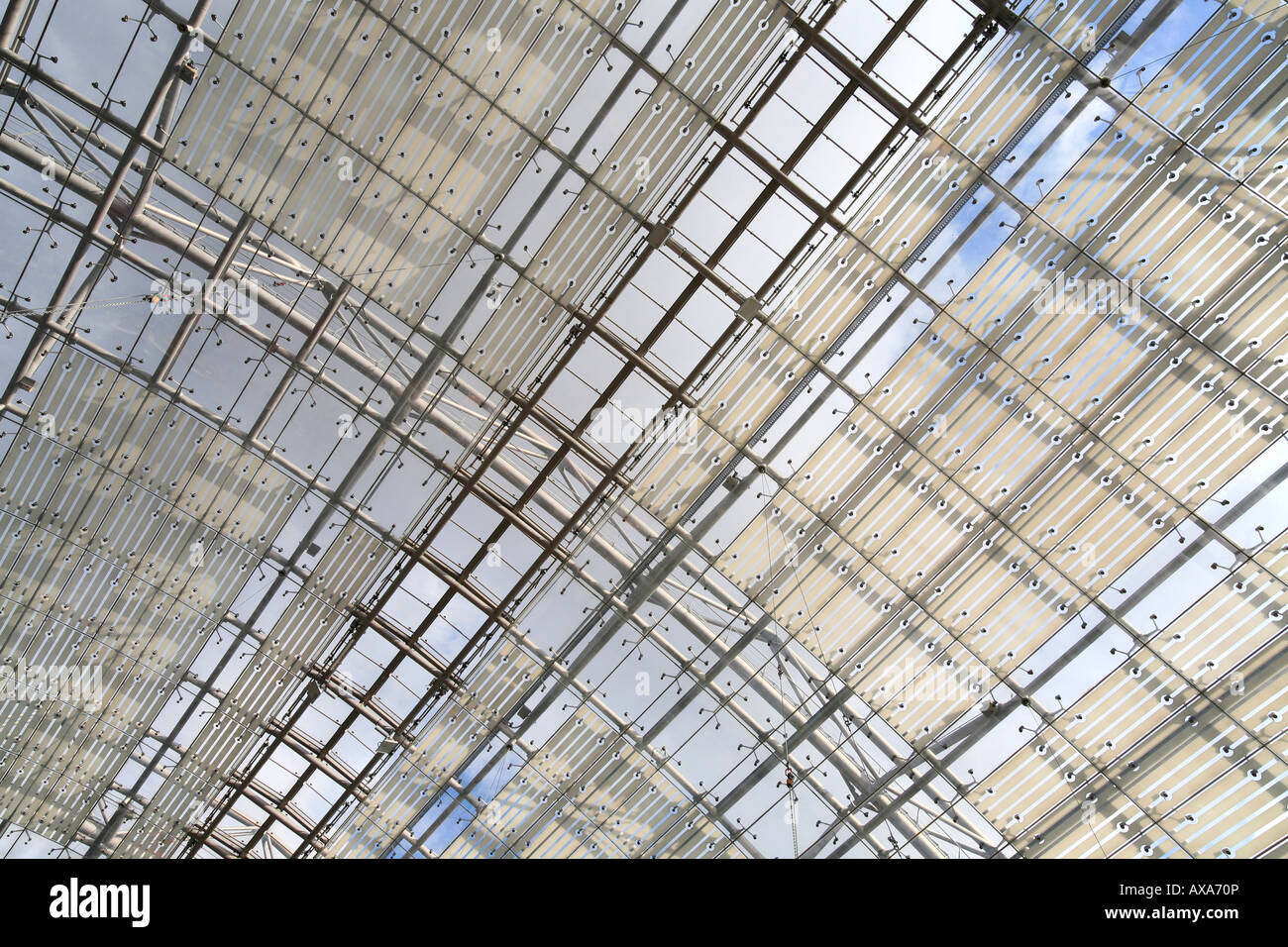 steel frame roof of the exhibition hall in Leipzig, Germany, BR ...