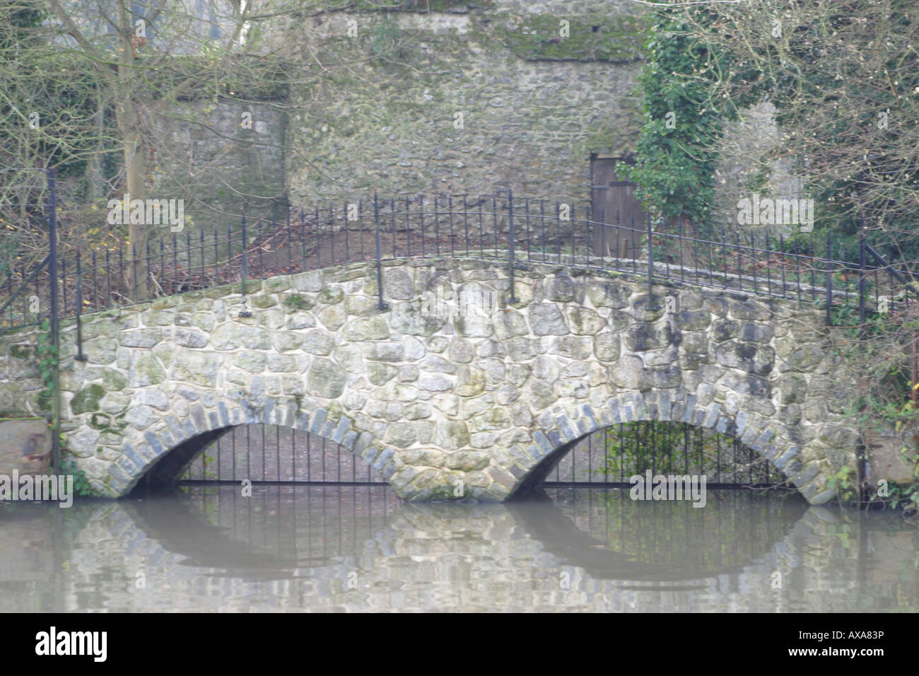 twin arched medieval stone brickwork foot bridge river medway allington ...