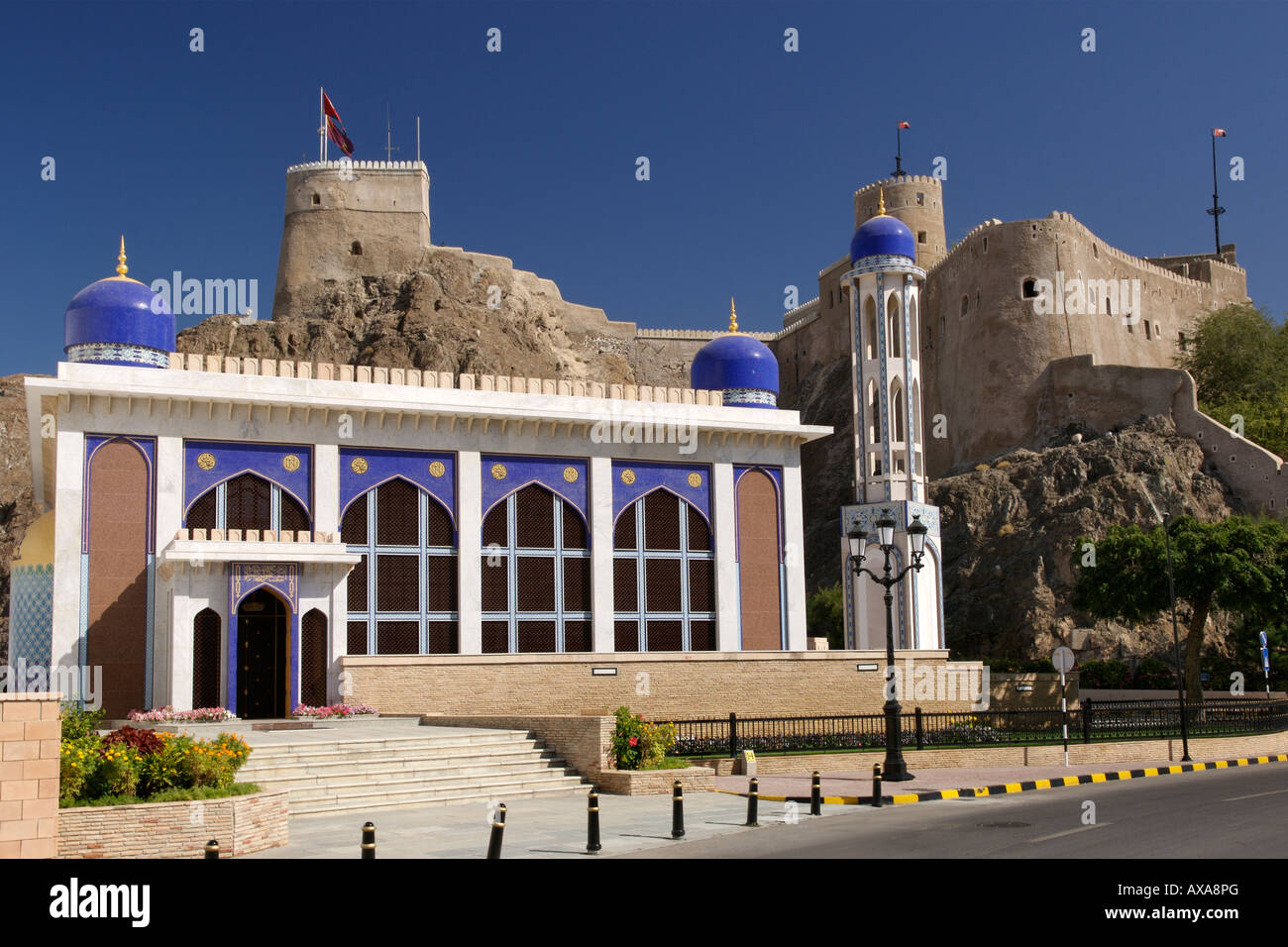 Mosque masjid al khor and fort mirani in muscat hi-res stock ...