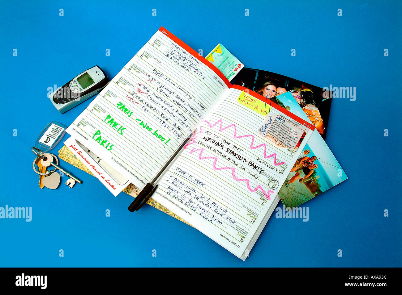 Diary phone and keys Stock Photo - Alamy