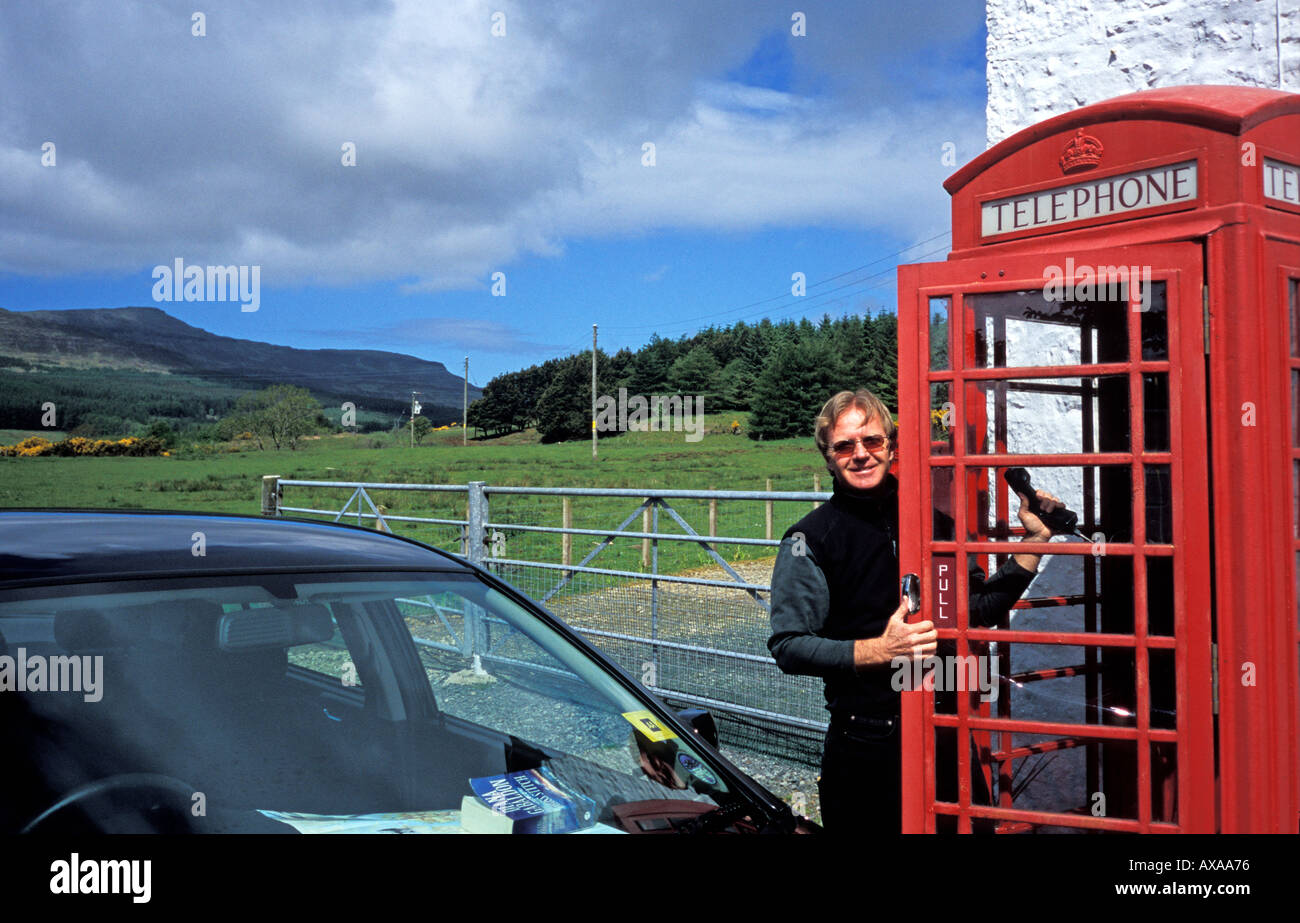 man at Rural Telephone Box and Royal Mail Box Isle of Mull Scotland ...