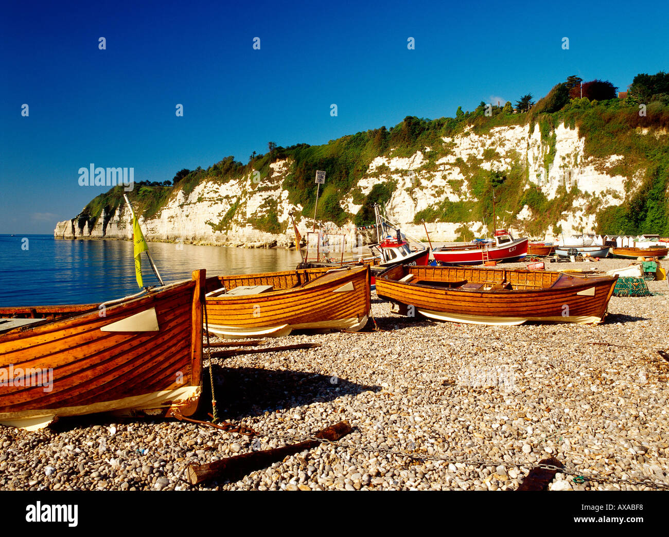 Fishing Boats Beer Devon UK Stock Photo - Alamy