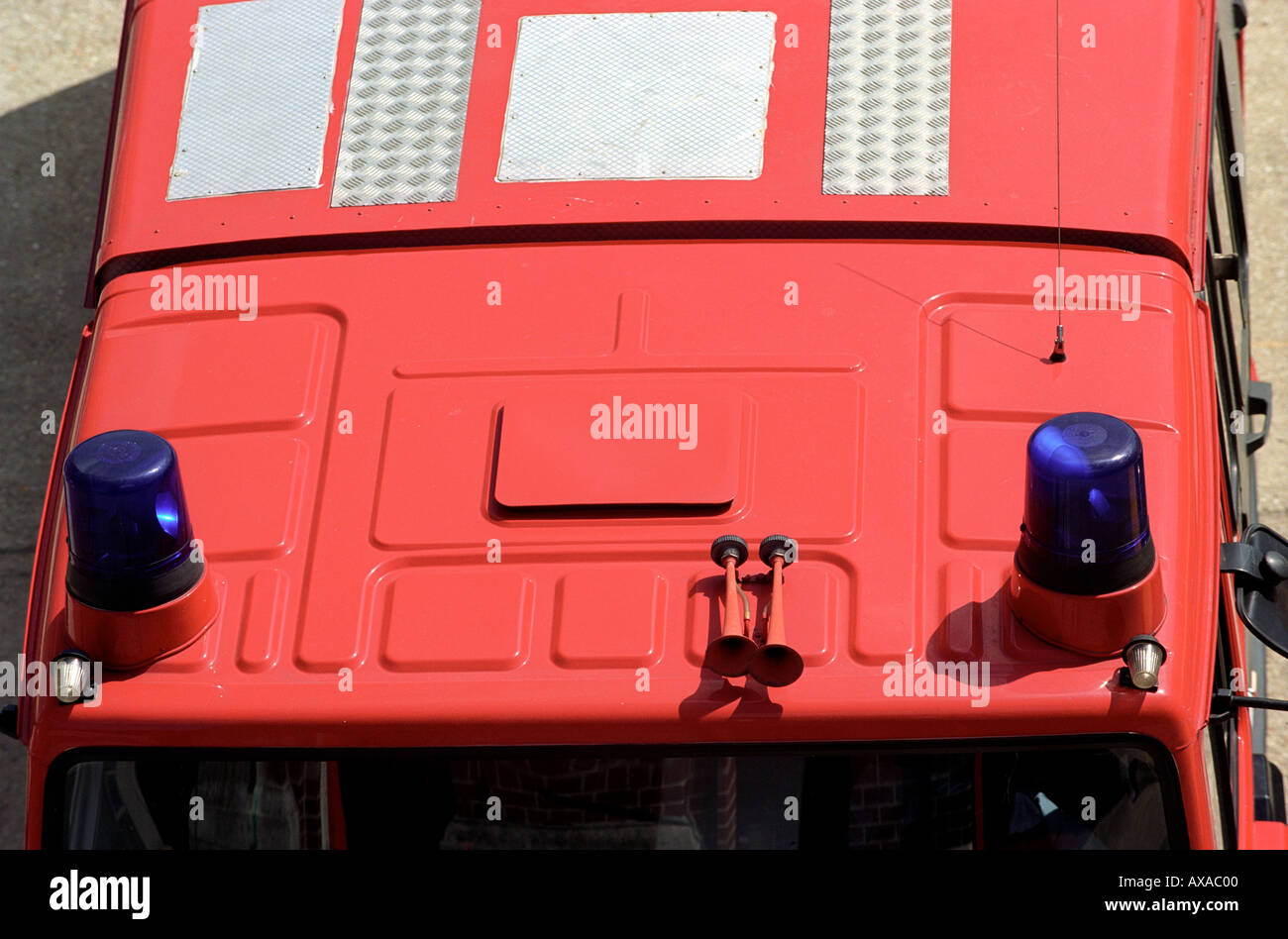 Top of a fire engine showing blue lights Stock Photo - Alamy