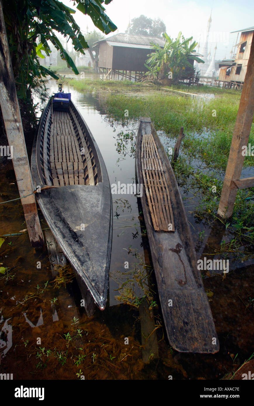 Small boats at Inle Lake in Burma Myanmar Stock Photo - Alamy
