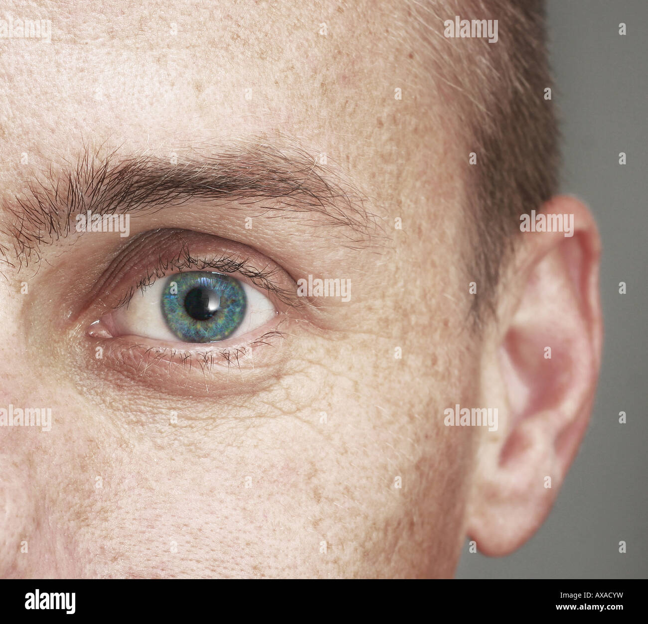 Close up view of a mans face showing a deep blue eye Stock Photo - Alamy