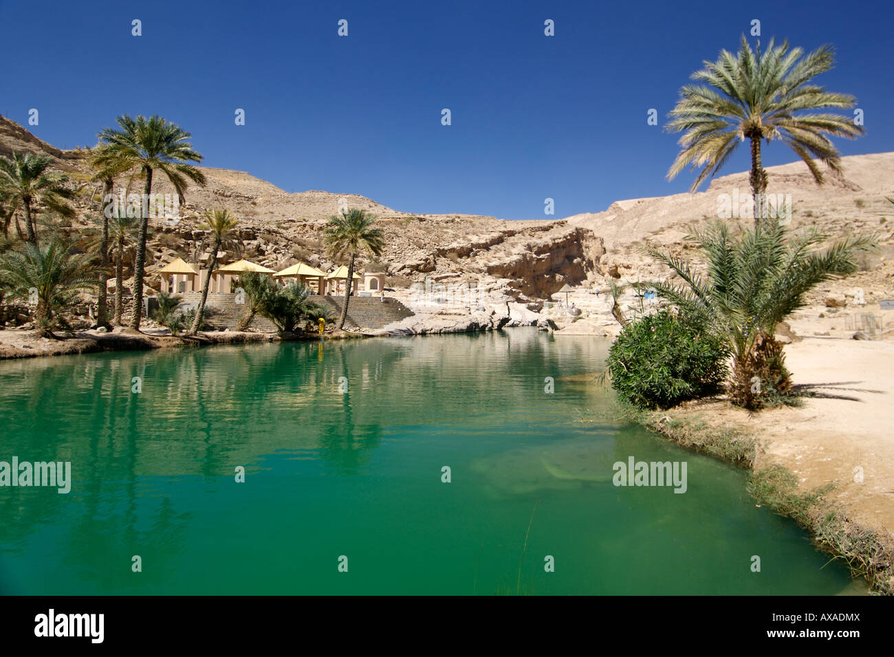 The turquoise pools of Wadi Bani Khalid in the eastern Hajar mountains ...