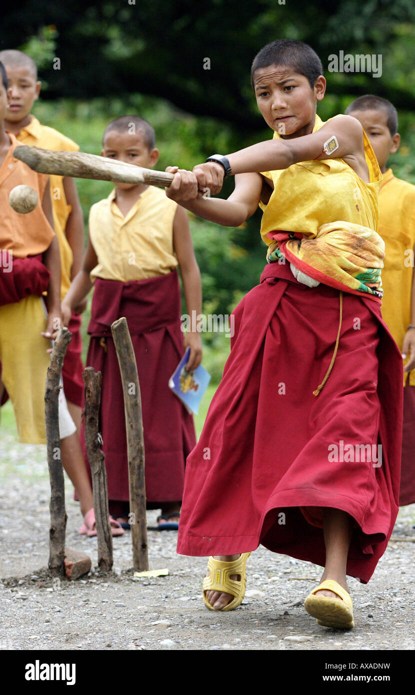 Young Buddhist monks playing cricket, India Stock Photo - Alamy