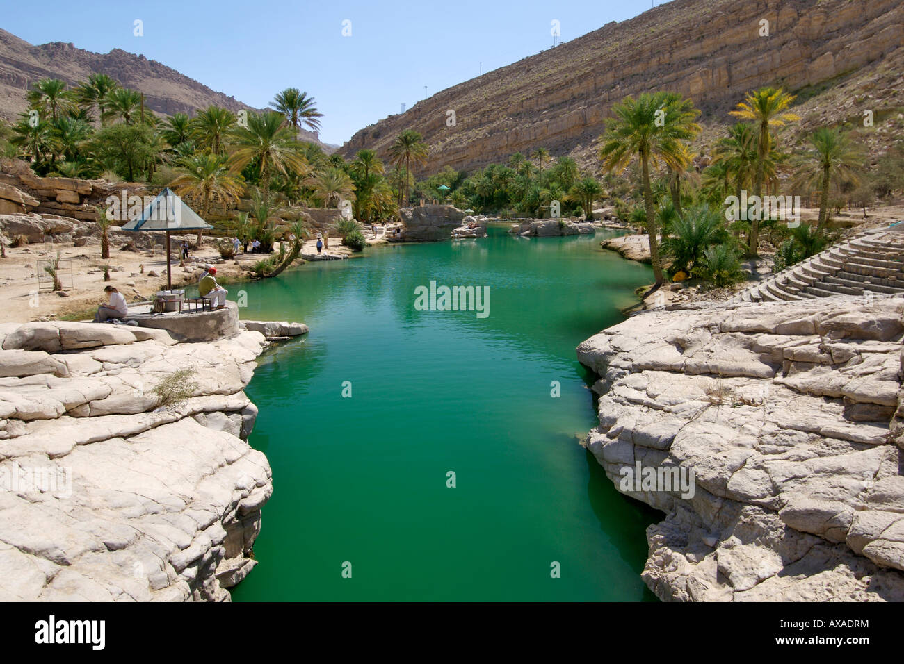 The turquoise pools of Wadi Bani Khalid in the eastern Hajar mountains ...
