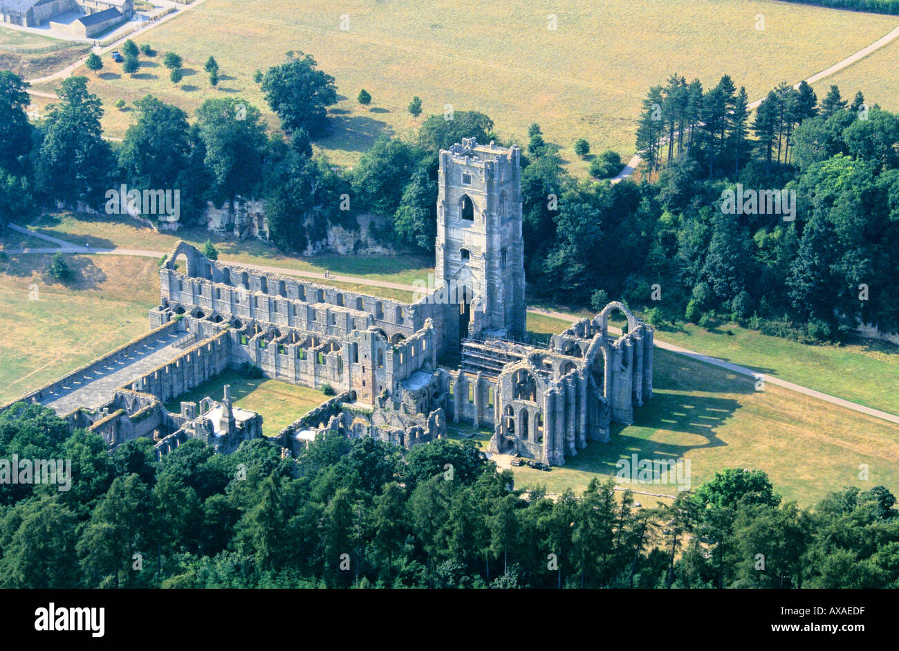 Fountains Abbey aerial view England Stock Photo - Alamy