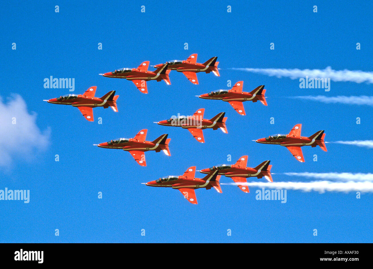 RAF Red Arrows in Diamond Formation Stock Photo - Alamy