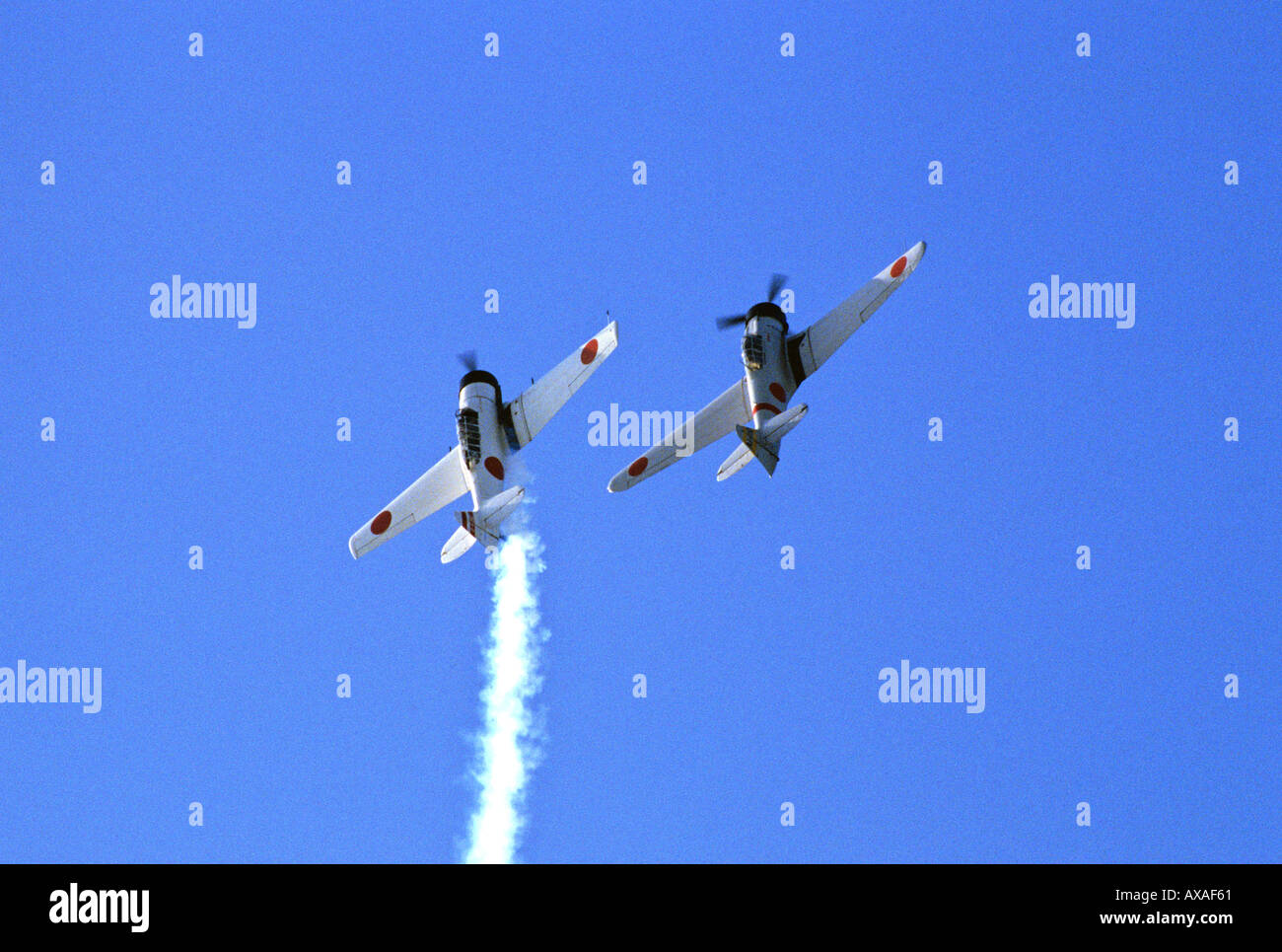 Two T-6 Harvards Texan in formation one of them is replica of Zero ...