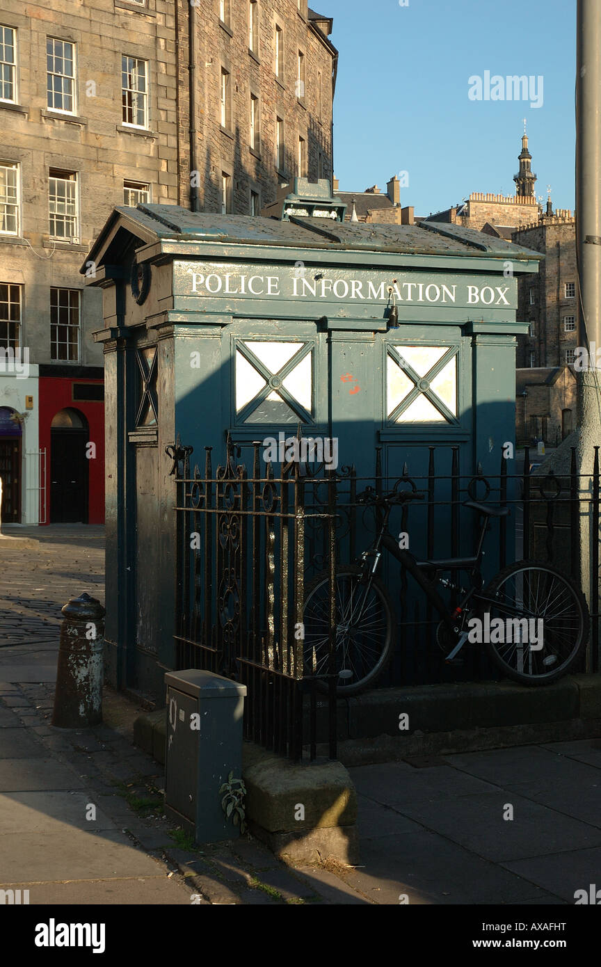 traditional police box in the sun in the Edinburgh Grassmarket Stock ...