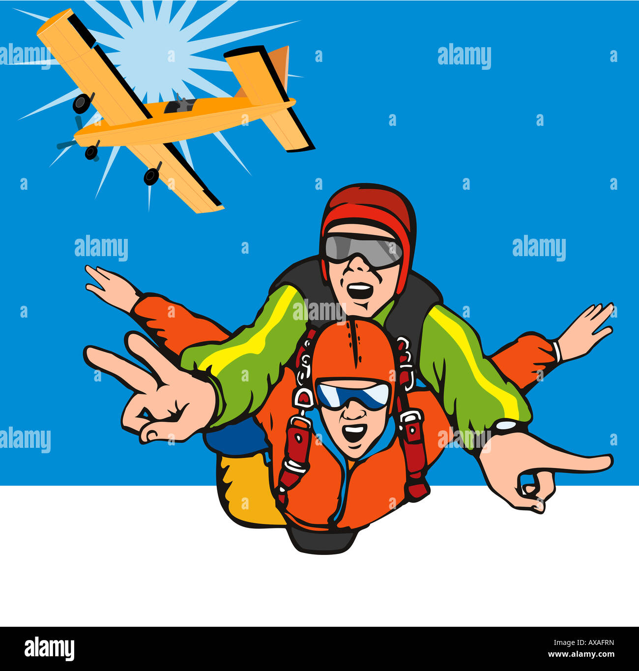 Tandem skydiving with plane in the background Stock Photo - Alamy