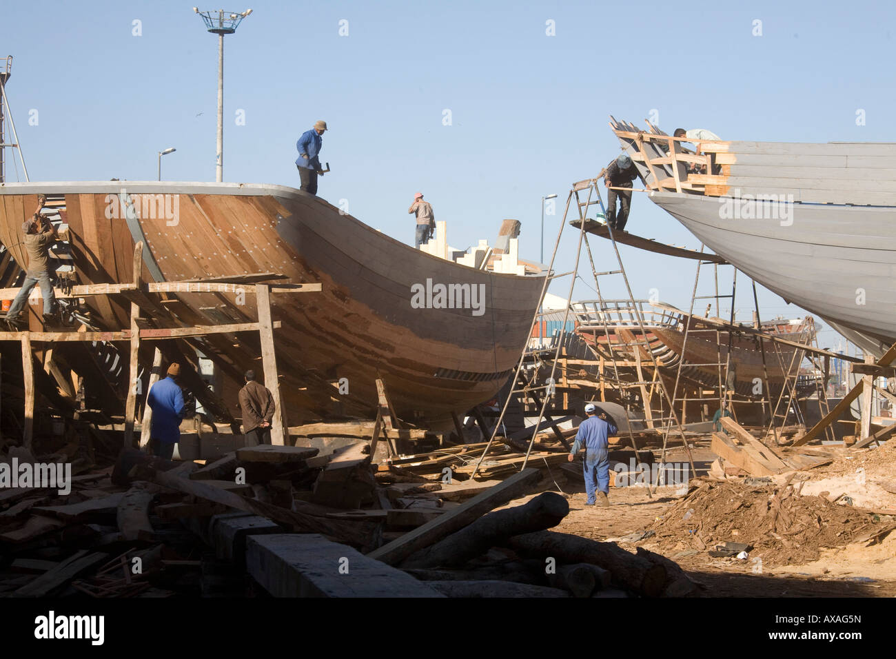 Ship Building in Agadir Boat yard, Morocco, Ships, hulls being worked ...