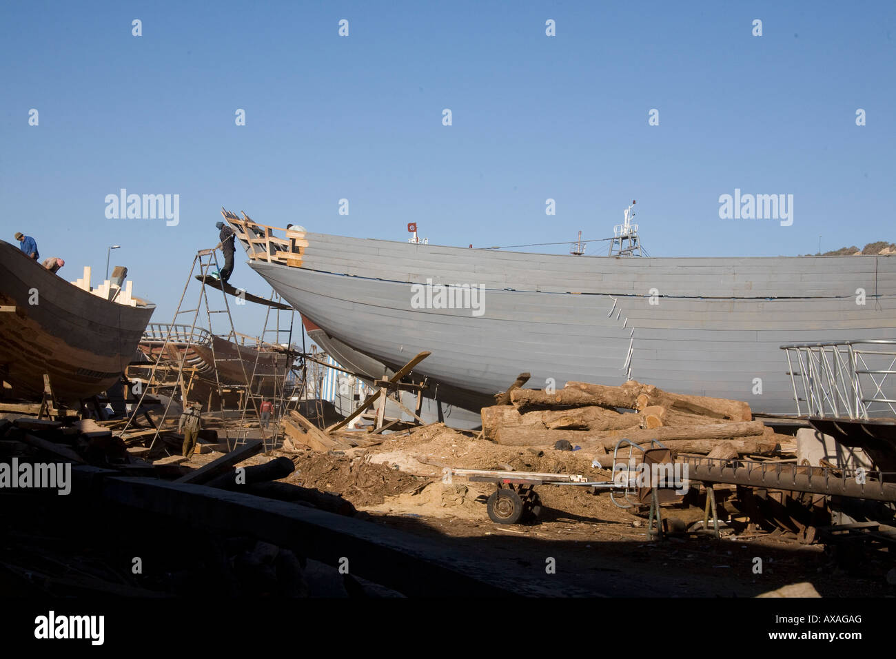 Ship Building in Agadir Boat yard, Morocco, Ships, hulls being worked ...