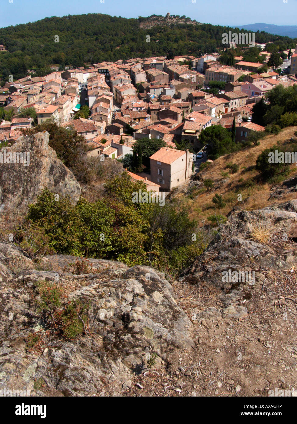 A wide view overlooking houses and rooftops at Le Garde Freinet in ...