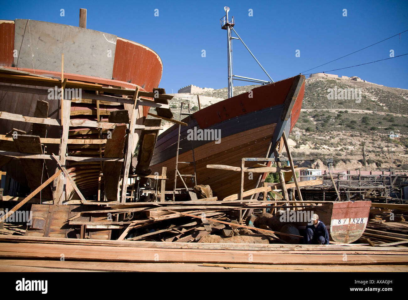 Ship Building in Agadir Boat yard, Morocco, Ships, hulls being worked ...