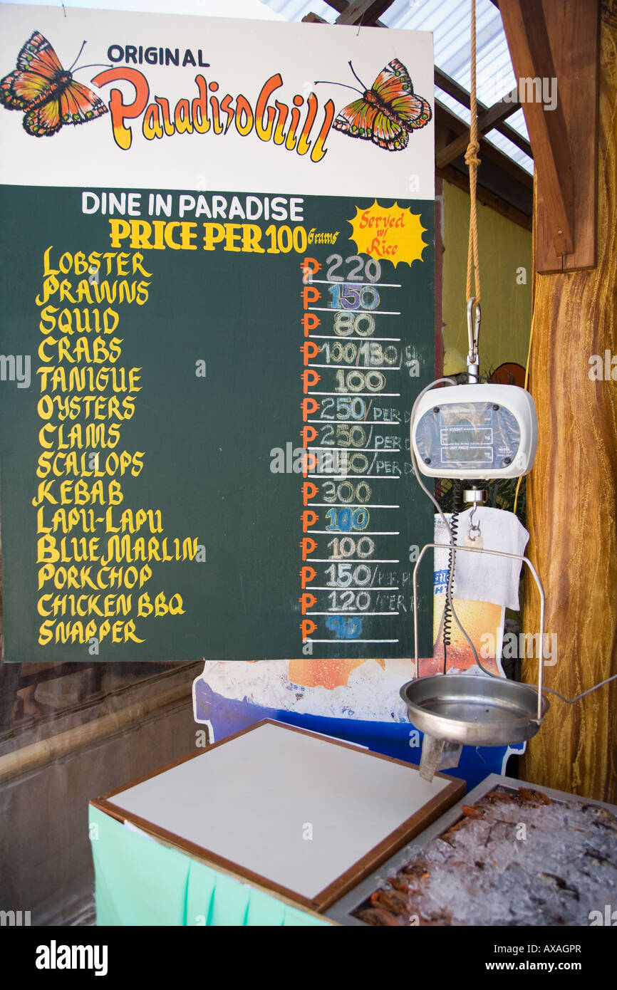 Fresh Seafood Menu at Boracay restaurant Stock Photo - Alamy