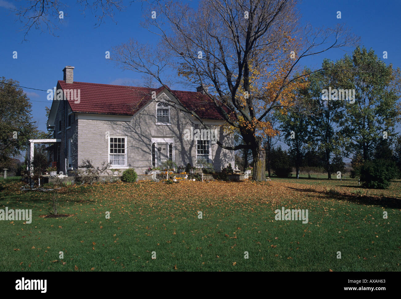 Traditional rural house built from local grey limestone Southern ...