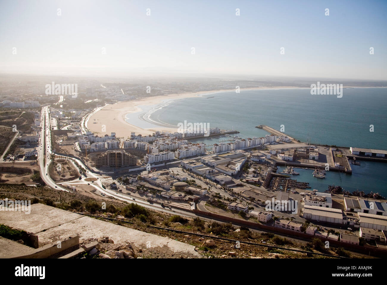 Agadir general view from North. Blue sky and bay. sunnny Stock Photo ...