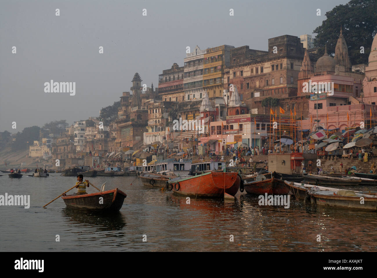 Dawn on the Ghats on The Holy River Ganges, Varanasi India Stock Photo ...