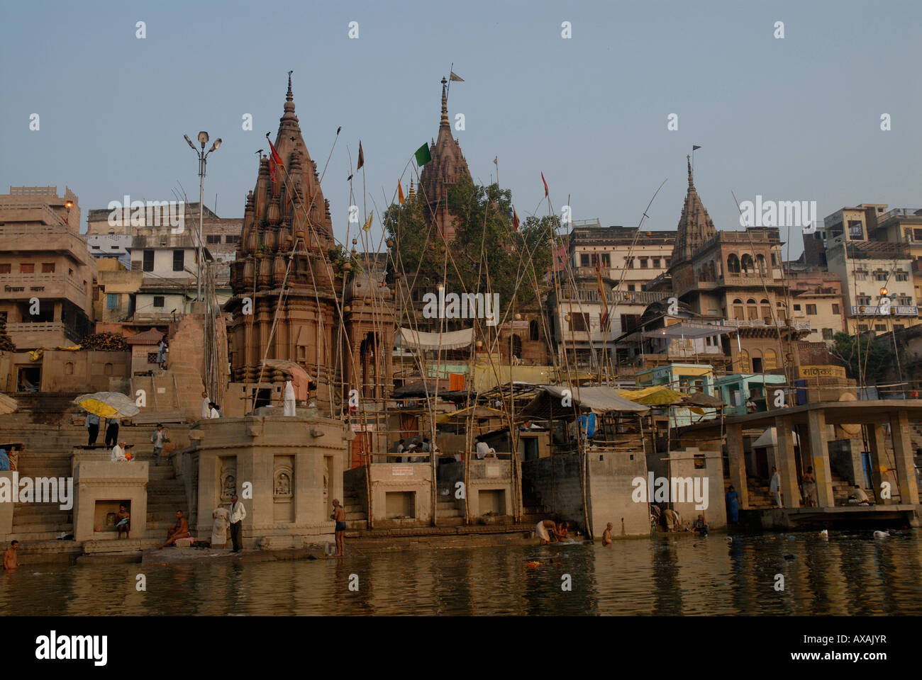 Scindia Ghat on the banks of the Holy River Ganges Varanasi India Stock ...