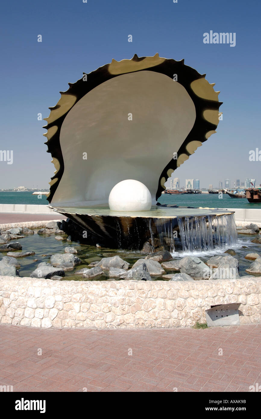 The Pearl Monument on the Doha corniche in Qatar. Pearls used to be ...