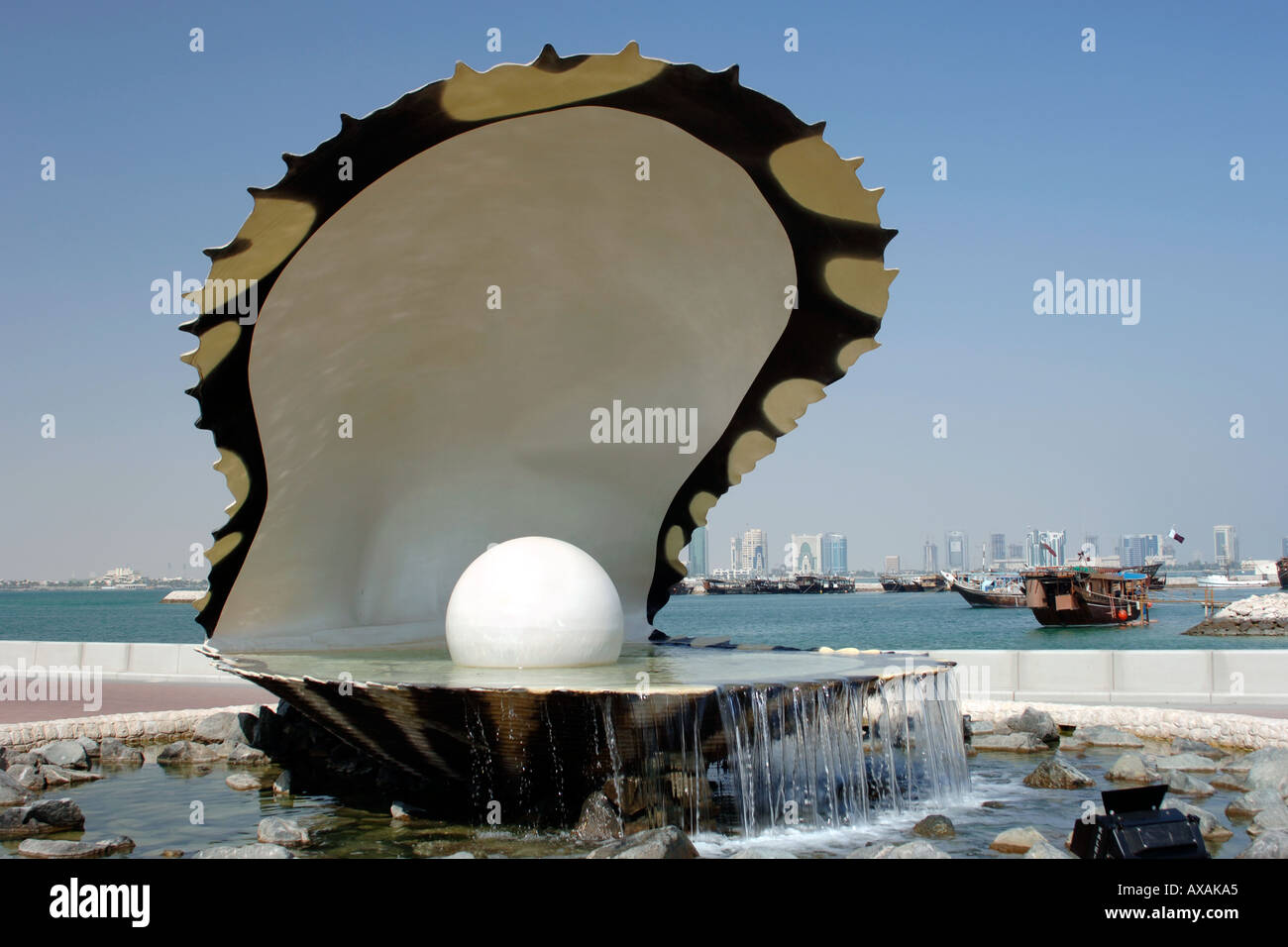 The Pearl Monument on the Doha corniche in Qatar. Pearls used to be ...