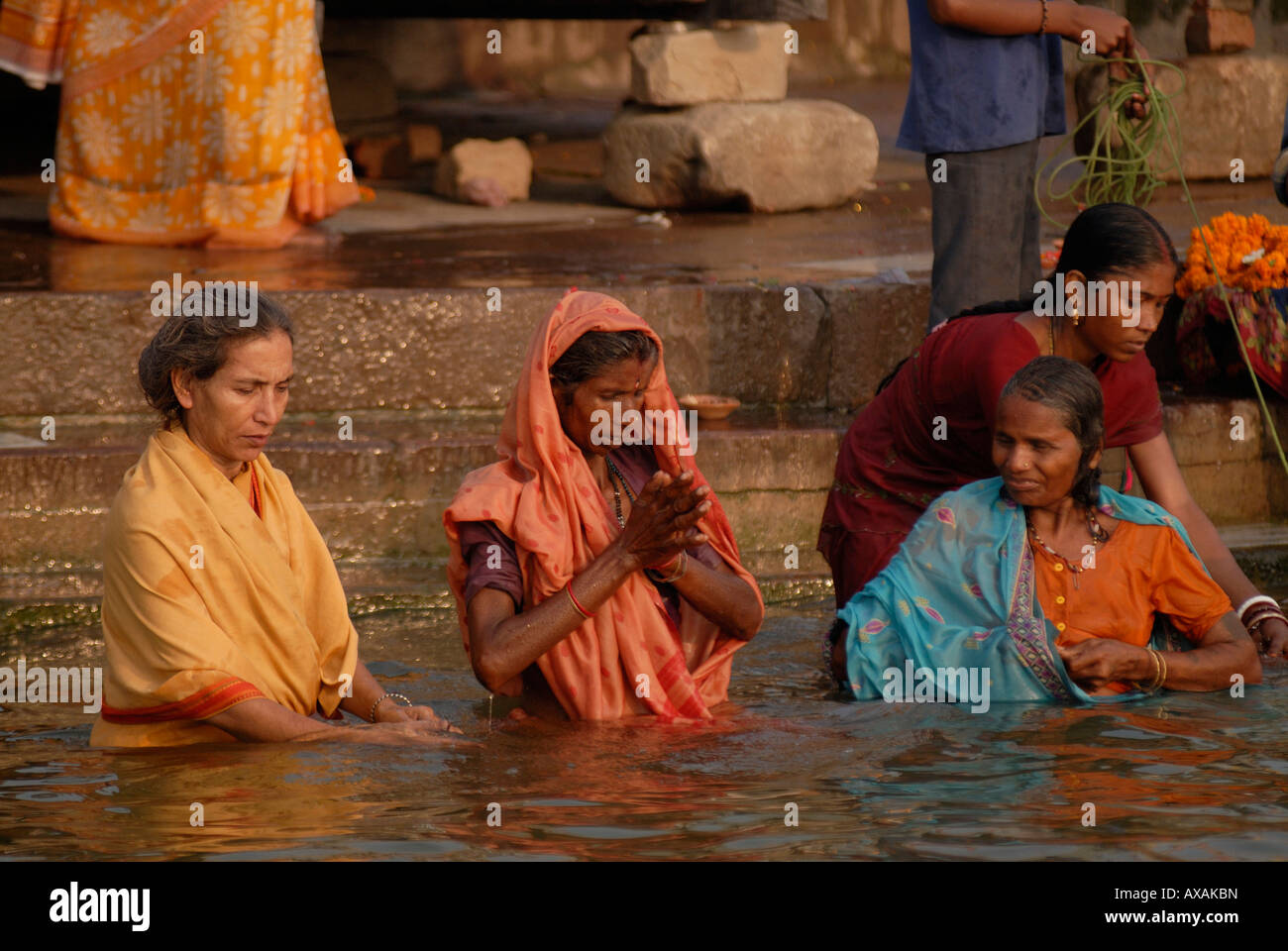 Hindu Ladies Bathing in the Holy Ganges River at Sunrise, Kedar Ghat ...