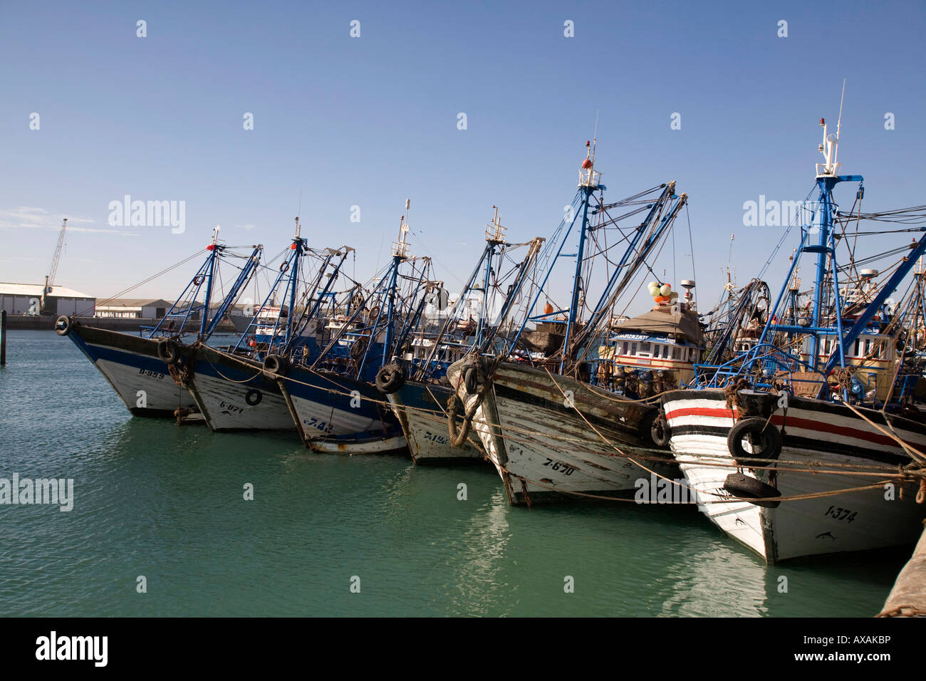 Agadir fishing port, Morocco, North West Africa. Blue Fishing boats in ...