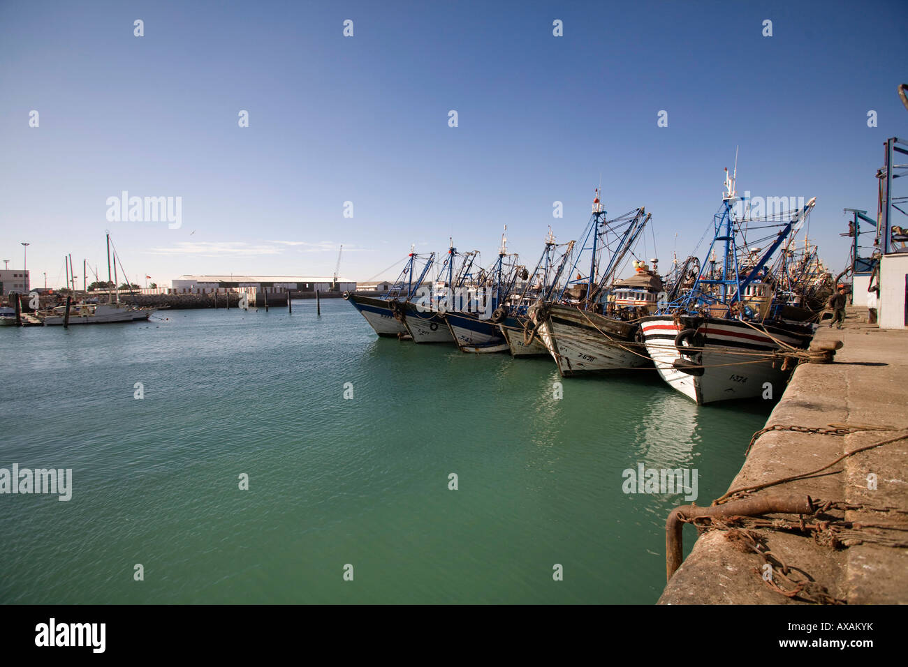 Agadir fishing port, Morocco, North West Africa. Blue Fishing boats in ...